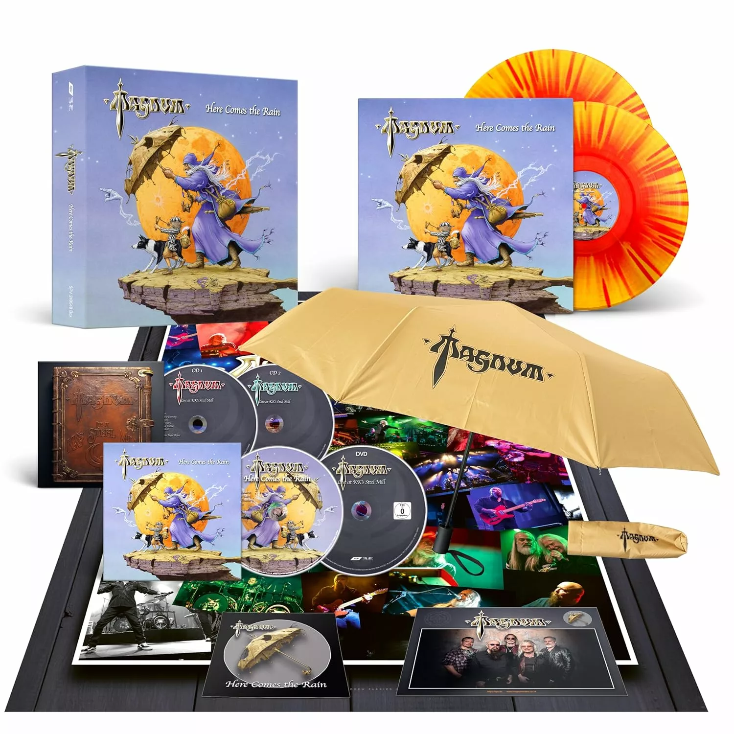 MAGNUM - Here Comes The Rain · LIMITED FANBOX - YELLOW/RED SPLATTER DLP | Limited box set